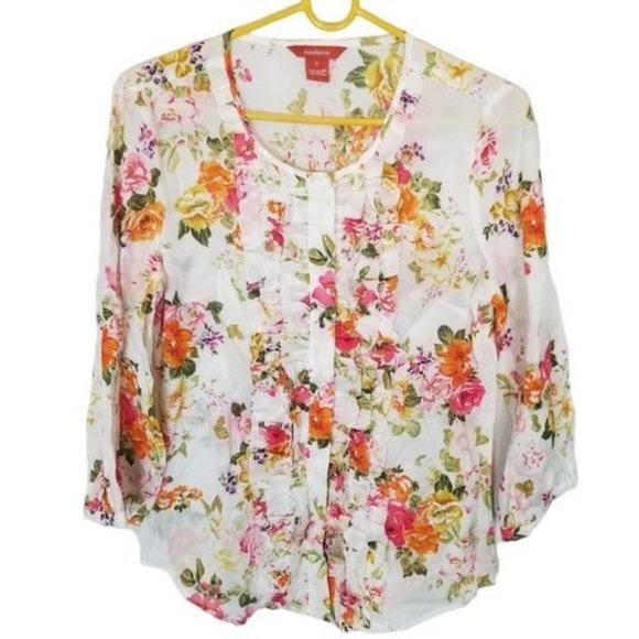 Sundance | Tops | Sundance Womens S White Floral Print Long Sleeve R ...